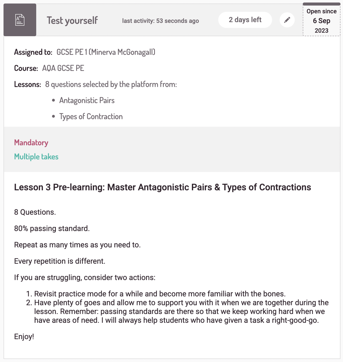 PE Homework - The only Two Questions Worth Asking